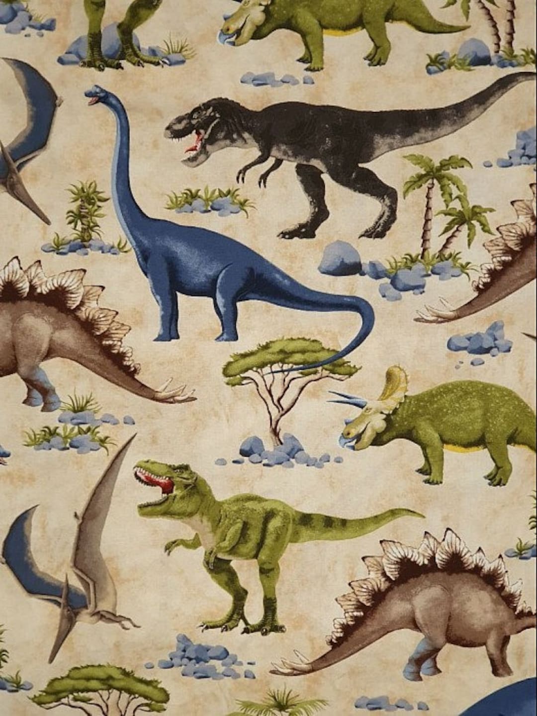 Dinosaur Fabric 1/2 Yard, Dinosaur Gathering, Dinosaur Cotton Fabric by ...