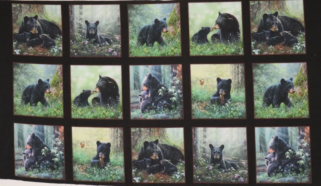RARE Black Bear Fabric Panel 43"x24", 9606BLACK Elizabeth's Studio ...
