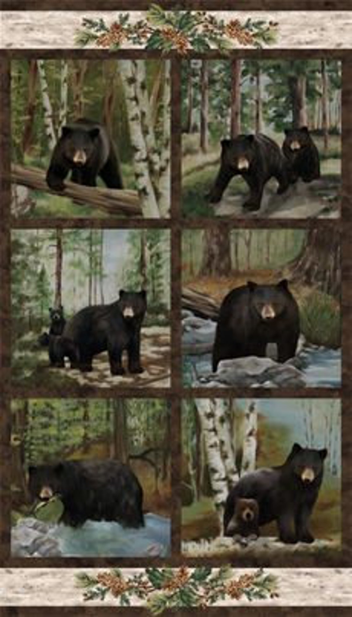 Woodland Bears Flannel Quilt Kit, Black Bear Lodge by Northcott (73"x87 ...