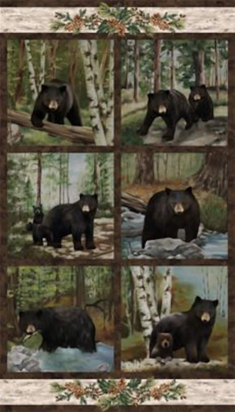 Quilt Kit Woodland Bears Flannel 73"x87", Black Bear Lodge Flannel by ...