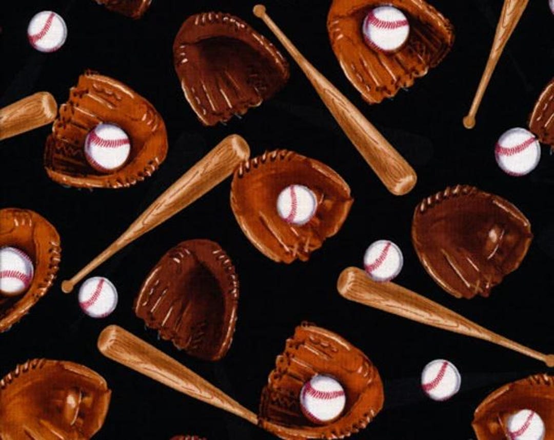 Baseball Fabric 1/2 Yard, C4122 Baseball Bat Ball Fabric by Timeless ...