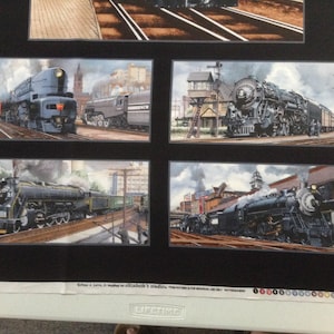 Train Fabric Panel 23"x43", All Aboard #8500 Fabric by Elizabeth ...
