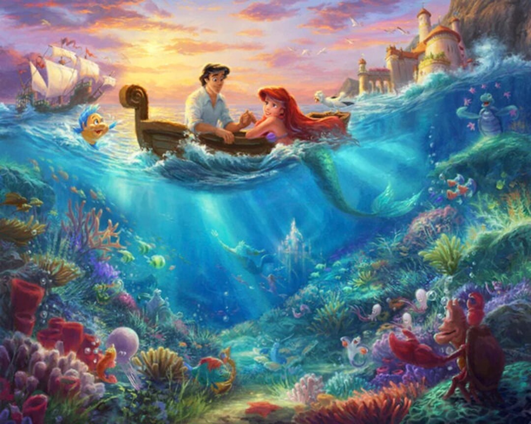 The Little Mermaid Fabric Panel 36"x44", Thomas Kinkade, Ocean Water ...
