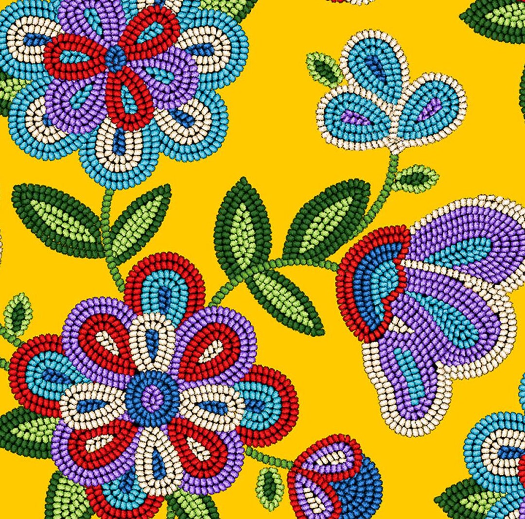 Native Beadwork Fabric 1/2 Yard, 449 Gold by Elizabeth's Studio ...