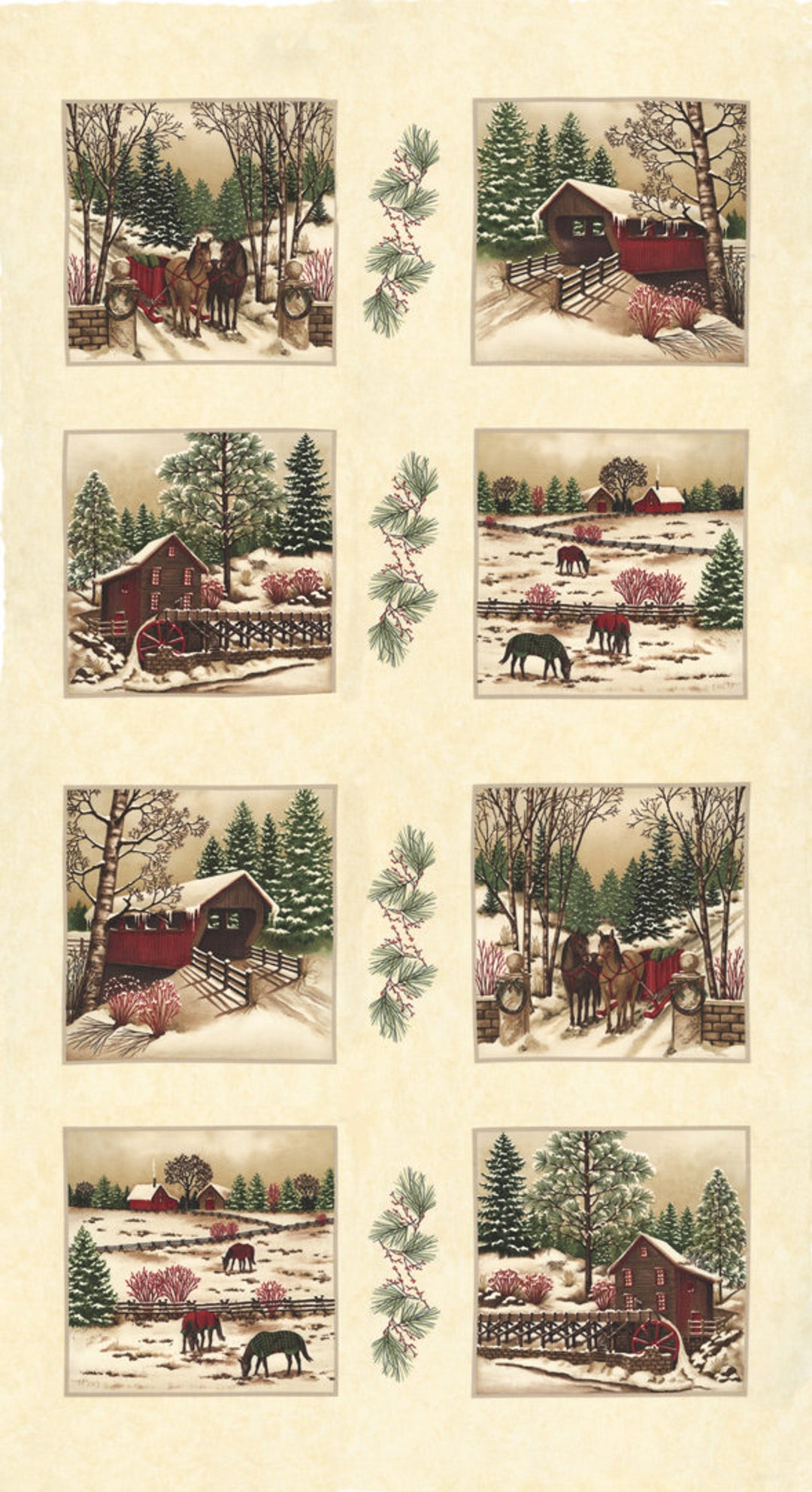 Winter White Christmas Fabric Panel 24"x43", 6810-19 Moda Holly Taylor ...