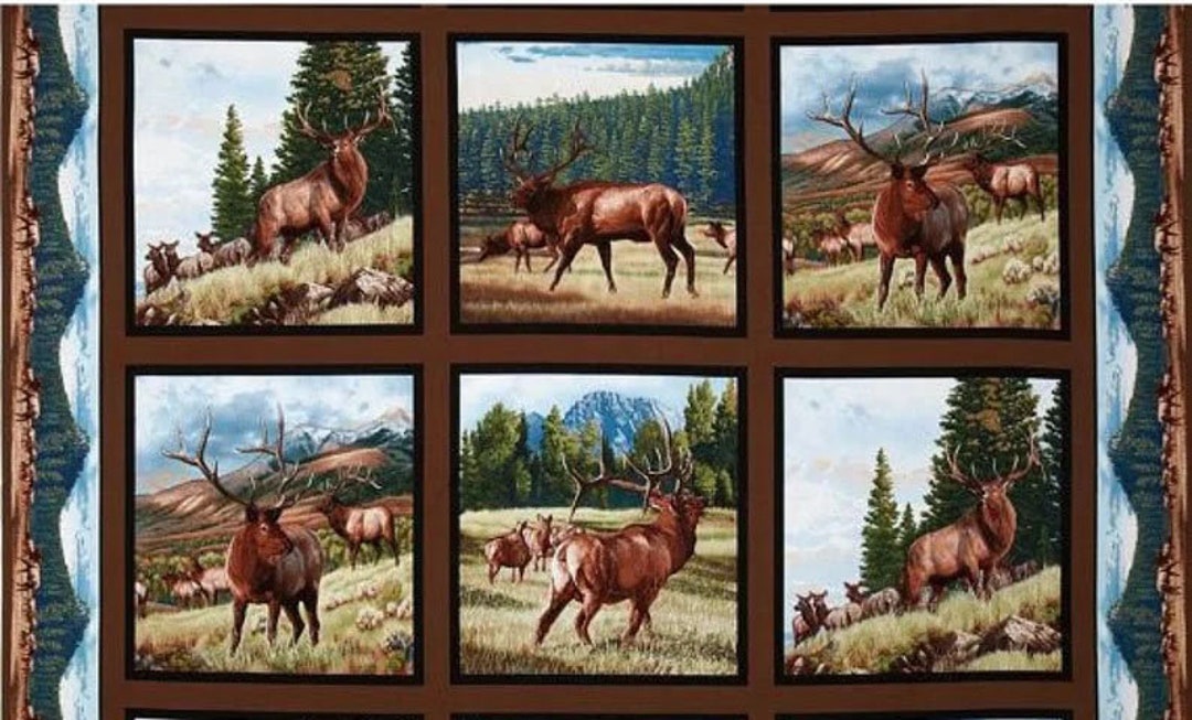 Elk Fabric Panel 24"x44", 5012 Elizabeth's Studio, Elk Quilt Wall ...
