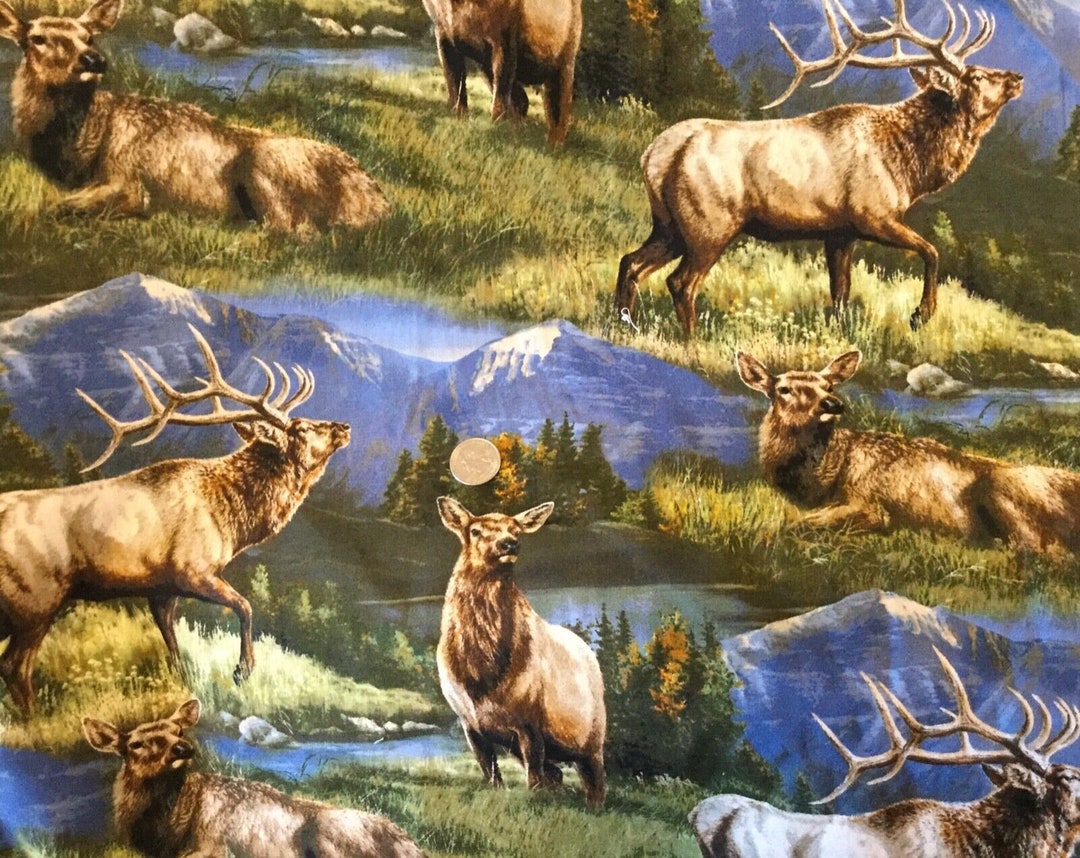 Elk Scenic Fabric 1/2 Yard, CP55742 Elkmont Ridge Elk Allover by Wild ...