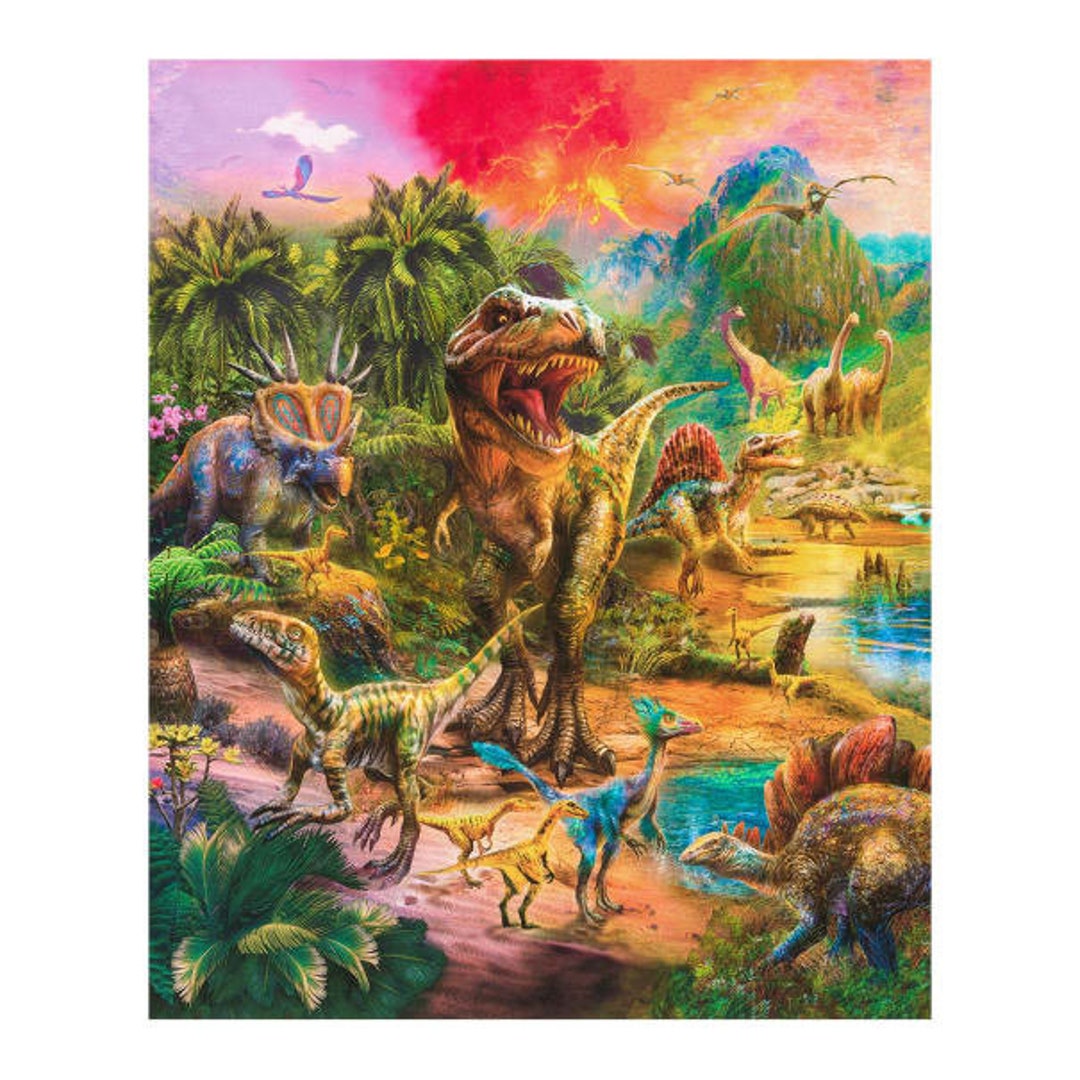 Roaring Dinosaur Fabric Panel 35 X44 Dinosaur - Etsy