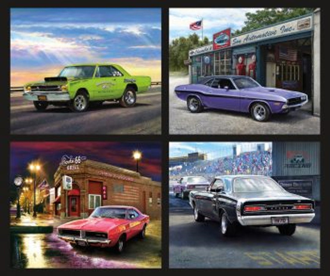 Dodge Muscle Car Pillow Fabric Panel 43"x36", RARE Dodge Car Fabric by ...