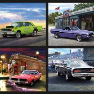 Dodge Muscle Car Pillow Fabric Panel 43"x36", RARE Dodge Car Fabric by ...