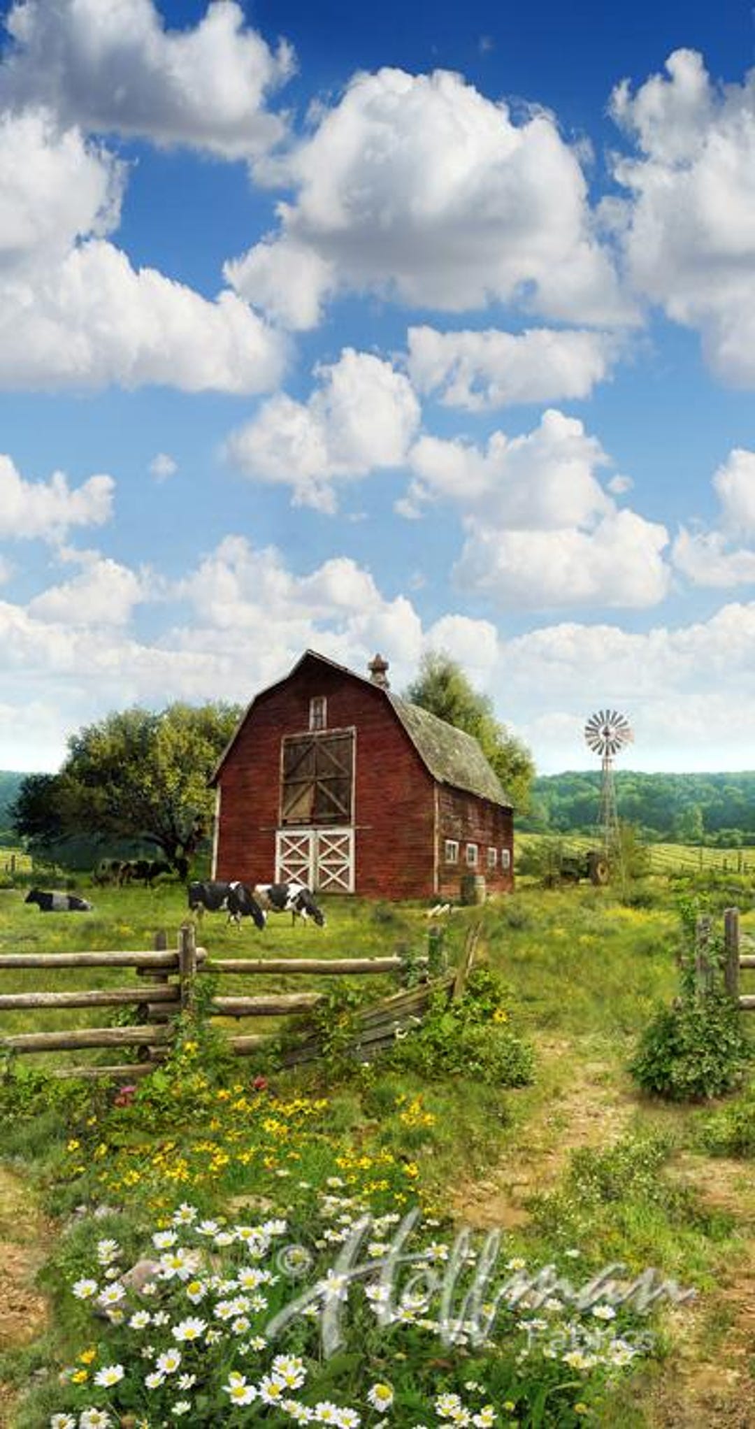 American Byways Fabric Panel 23"x43", P4328-16 SKY #77 by Hoffman, Farm ...