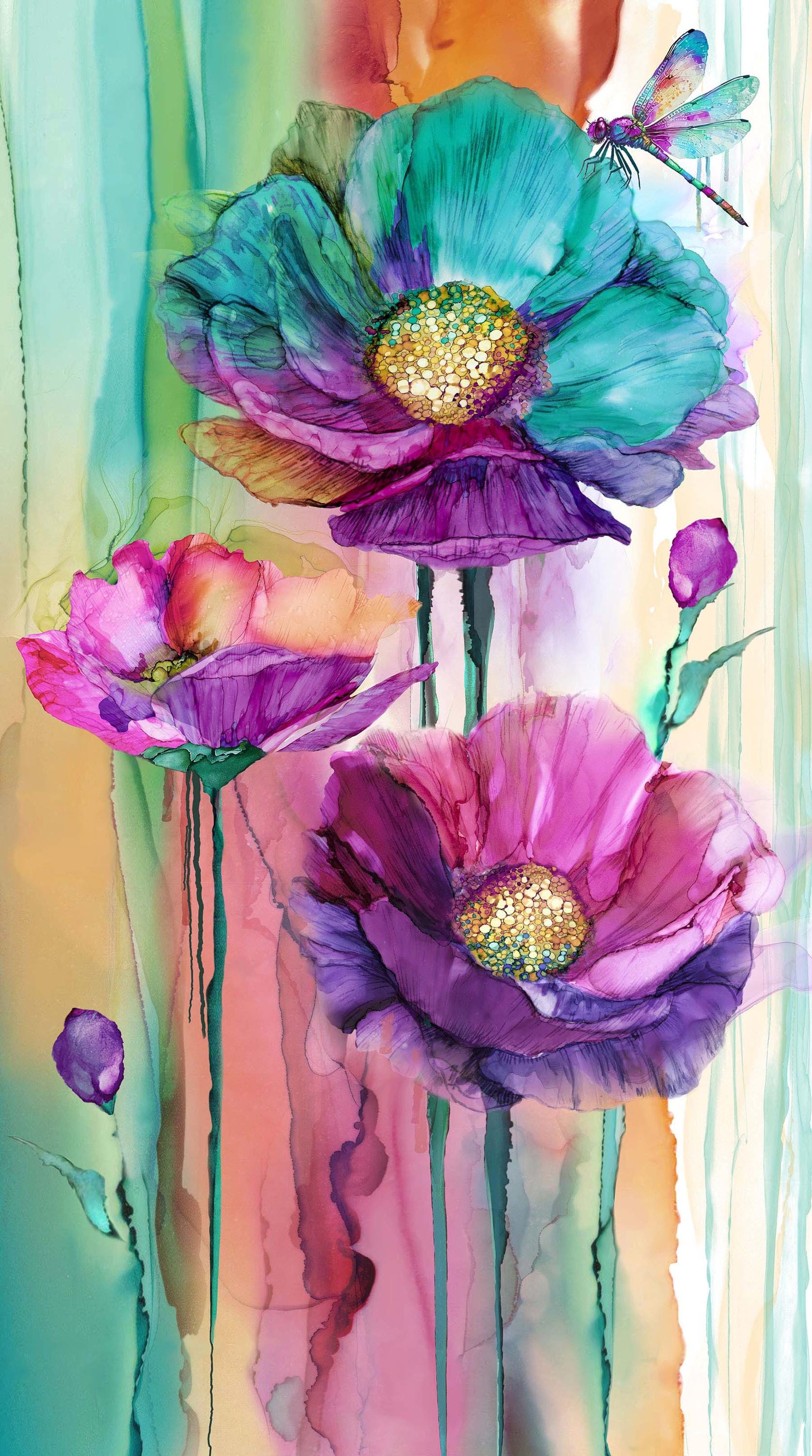 RARE Teal Dragonfly Dance Quilt Kit 54x72", Northcott Fabrics, Floral ...