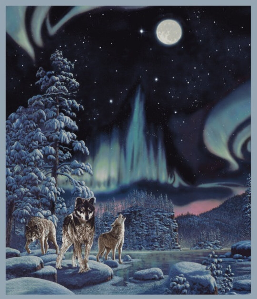 Wolf Fabric Panel 36"x44", Northern Lights Wolf 50063DP, Windham ...