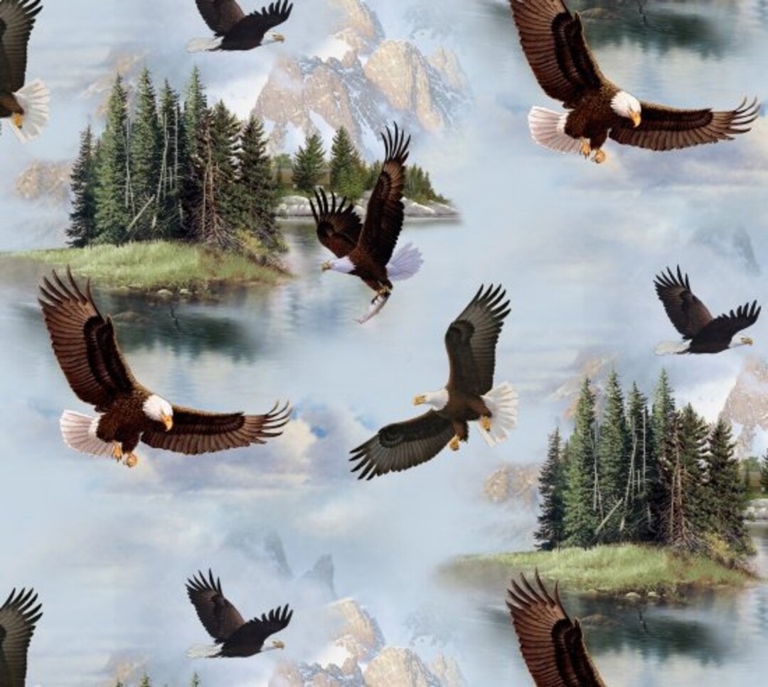 Bald Eagle Fabric Sold by the Half Yard, 7901-blue Elizabeth's Studio ...
