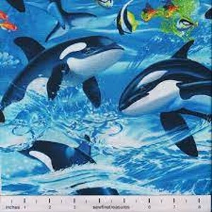 Killer Whale Orca Fabric 1/2 Yard, C6152 by Timeless Treasures, Dolphin ...