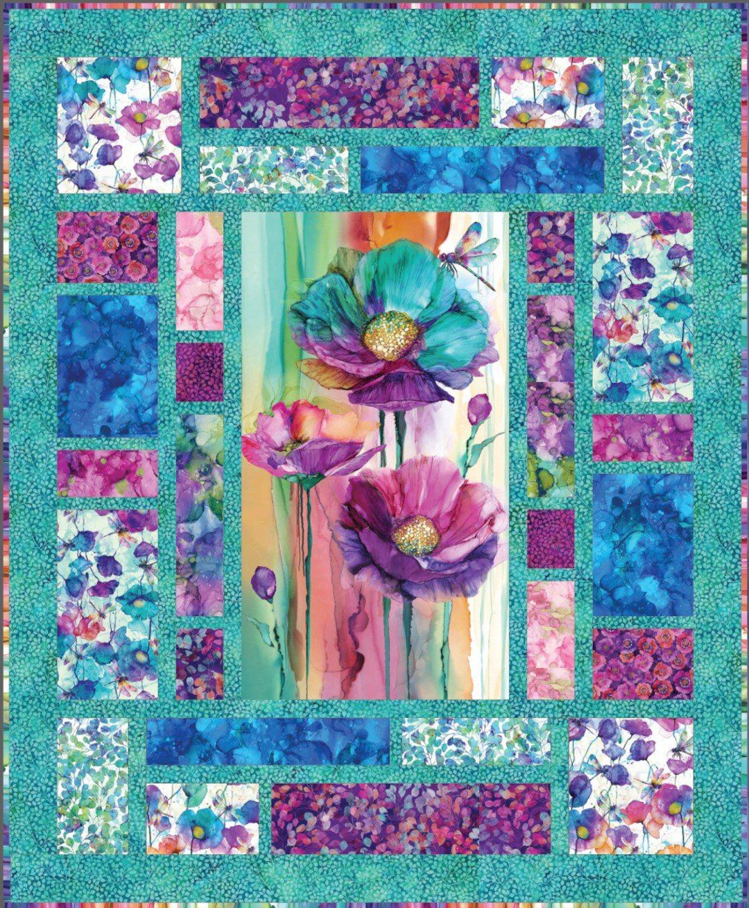 RARE Dragonfly Dance Quilt Kit 61 1/2 "x75", Northcott Fabrics, Floral ...