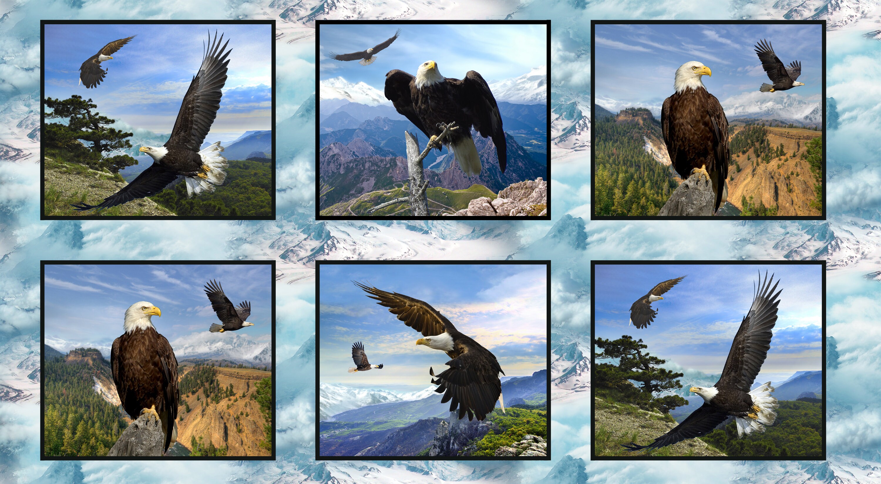 Bald Eagle Fabric Panel 43x23, 284 Blue by Elizabeth's Studio, Soaring ...