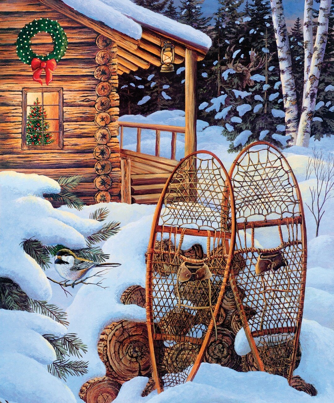 Log Cabin Christmas Fabric Panel, Evening Solitude Christmas Memories ...