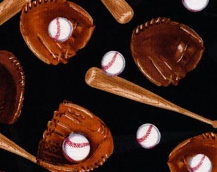 Baseball Fabric 1/2 Yard, C4122 Baseball Bat Ball Fabric by Timeless ...
