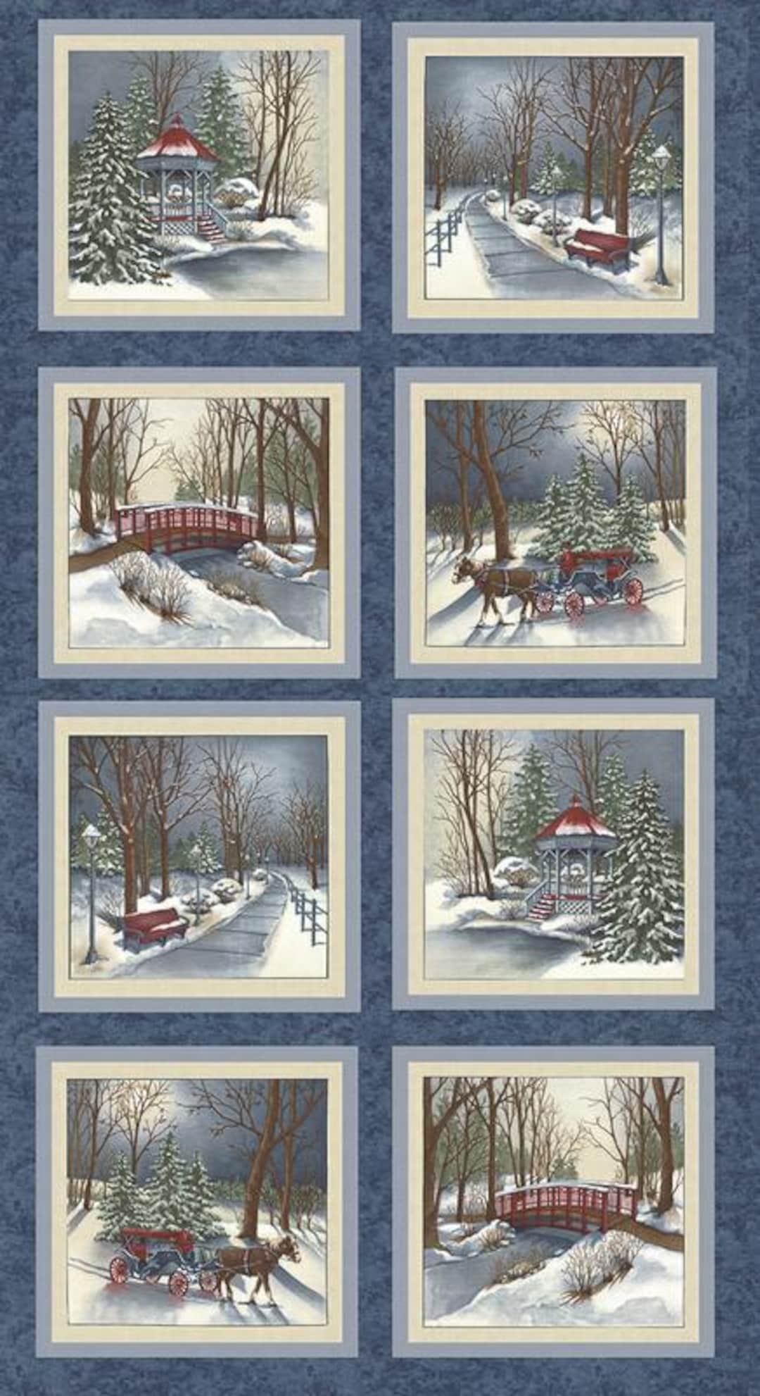 RARE Town Square Christmas Fabric Panel 24"x43", 6630-15 Moda Holly ...