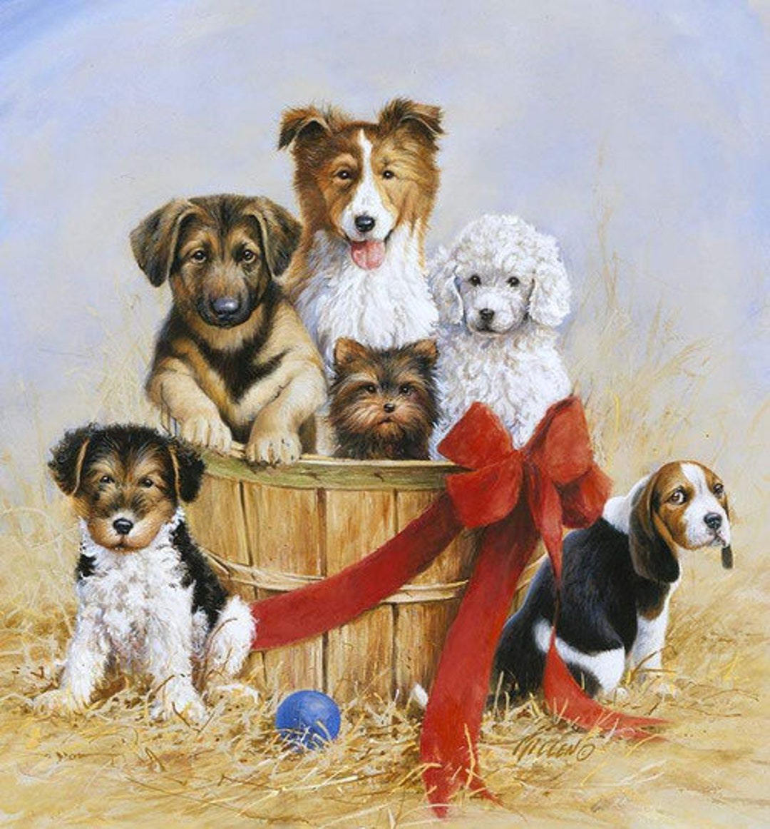 Dogs in Basket Fabric Panel 36"x43",p7825 Wild & Play by Penny Rose ...