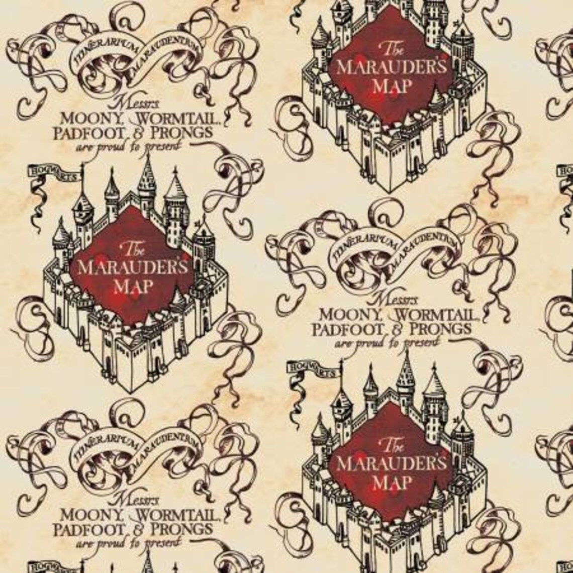 HP Marauder's Map Tan MINKY Fabric, Sold by the Half Yard, Wizard Minky ...