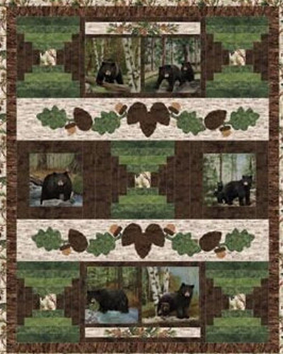 Woodland Bears Flannel Quilt Kit, Black Bear Lodge by Northcott (73"x87 ...