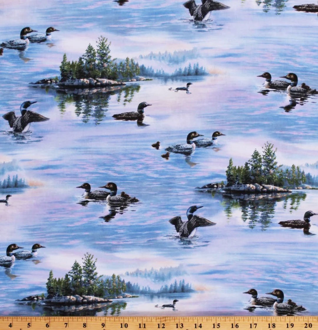 Loons on the Lake Scenic Sold by the Half Yard, Pattern # 8910 Blue ...