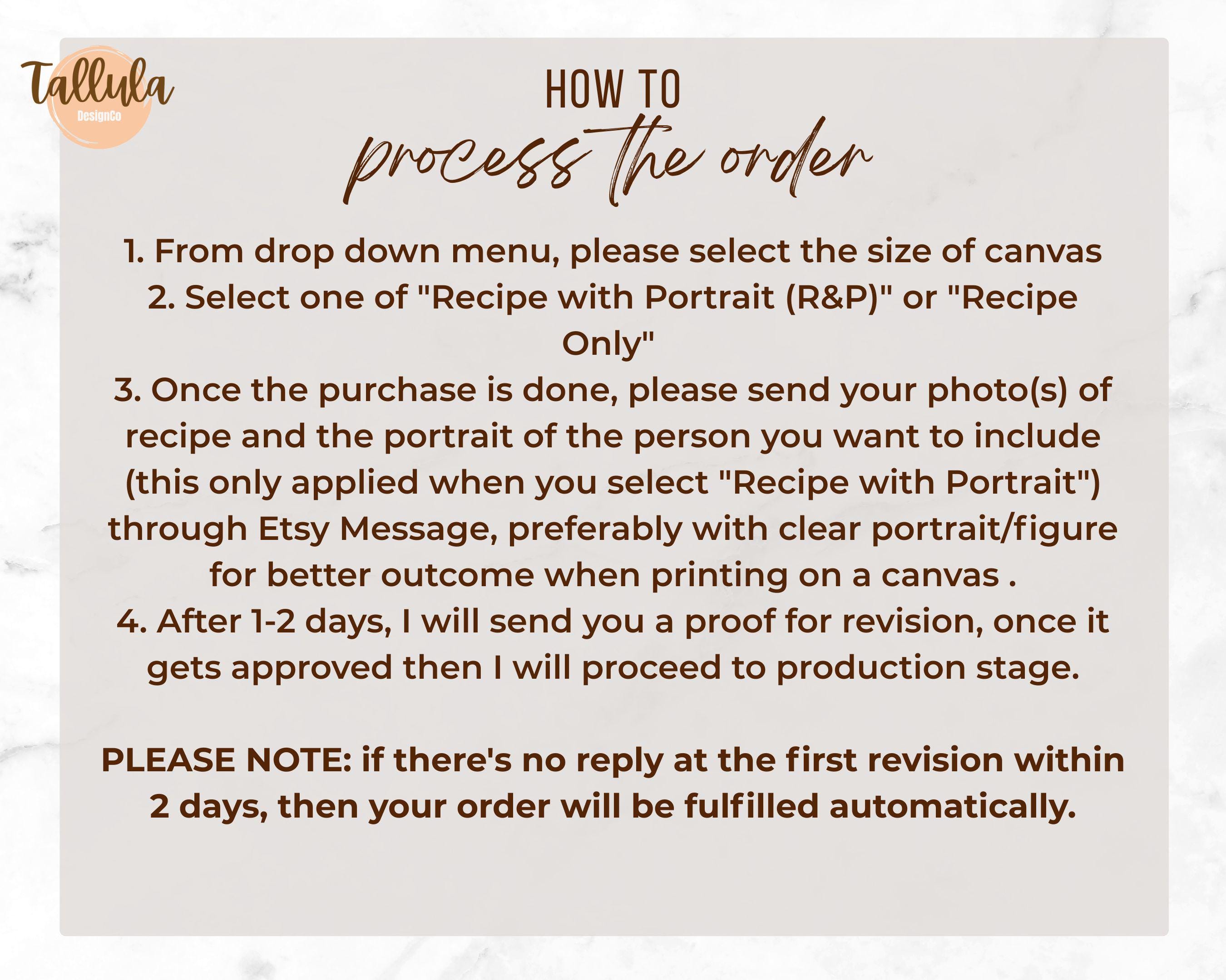Personalized Recipe Gifts With Portrait Printed on Canvas, Handwritten ...