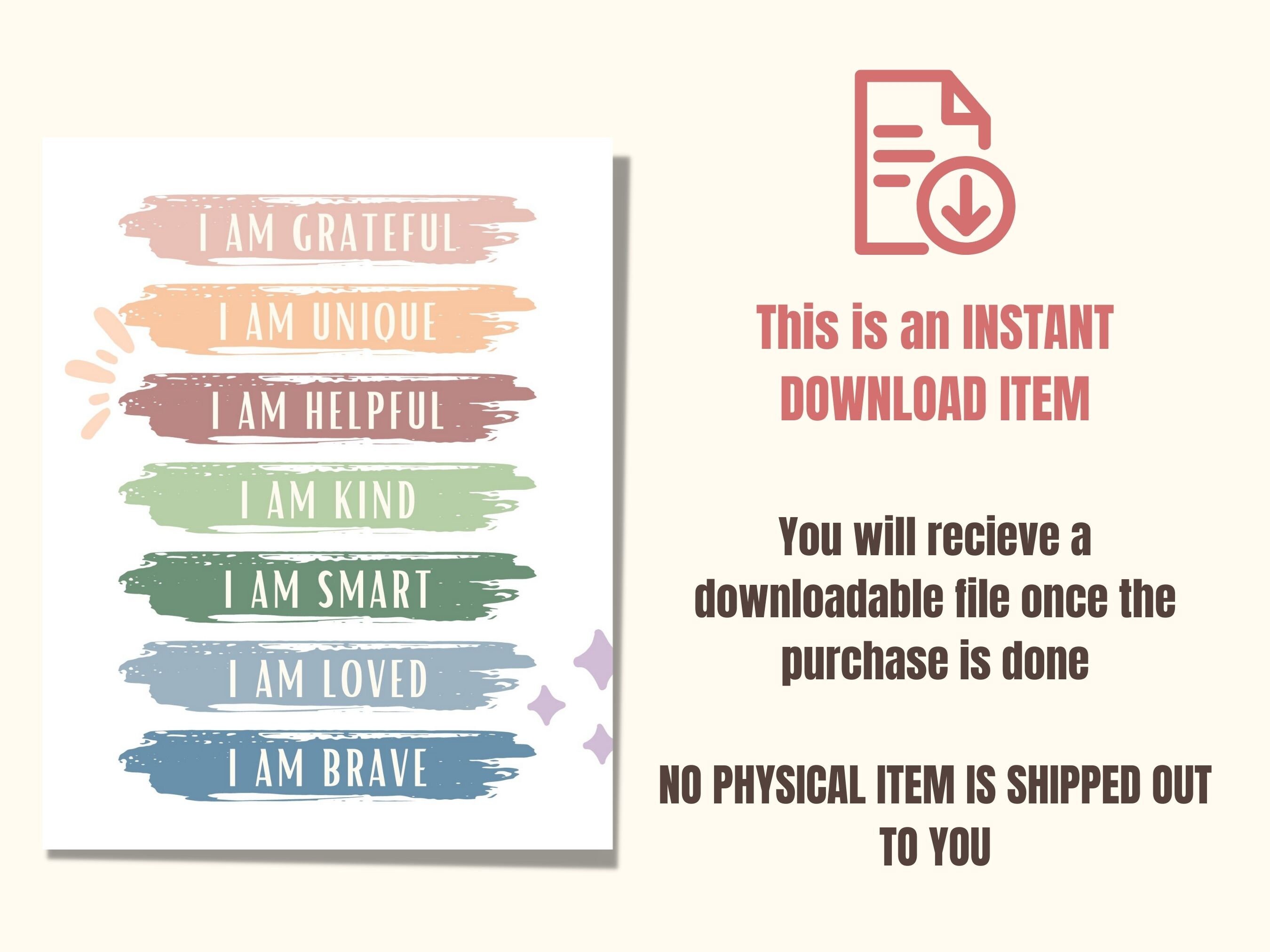 Positive Affirmation Printable for Kids, Teens, Students, Kids ...