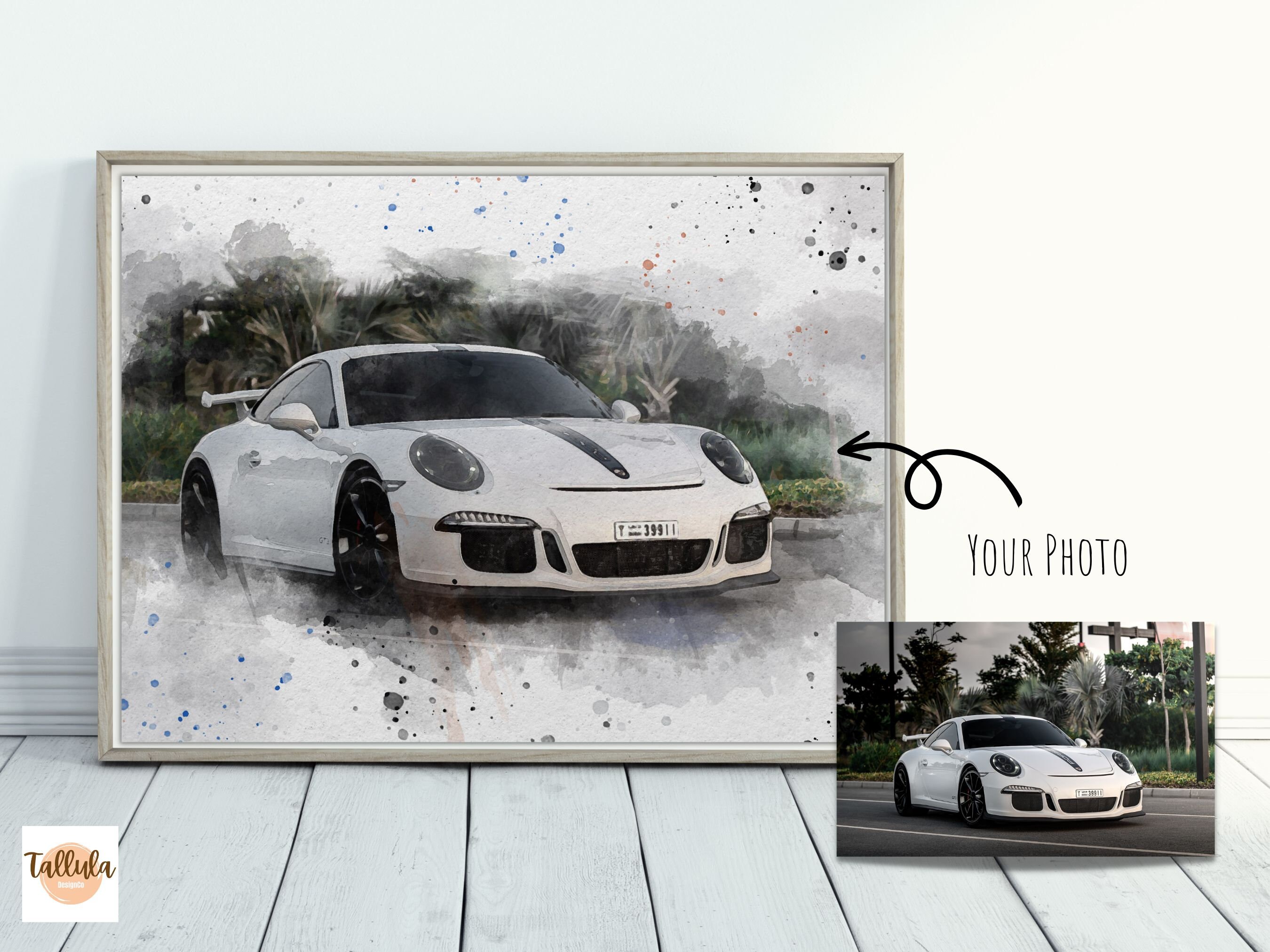 Digital Watercolor Car Portrait From Picture Wall Art Gift for Car ...