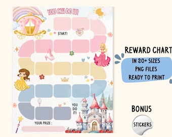 Princess Reward Chart for Kids, Castle, Rainbow, Behaviour Chart, Habit ...