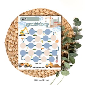 Construction Reward Chart for Kids Simple Kids Reward Chart Diggers ...