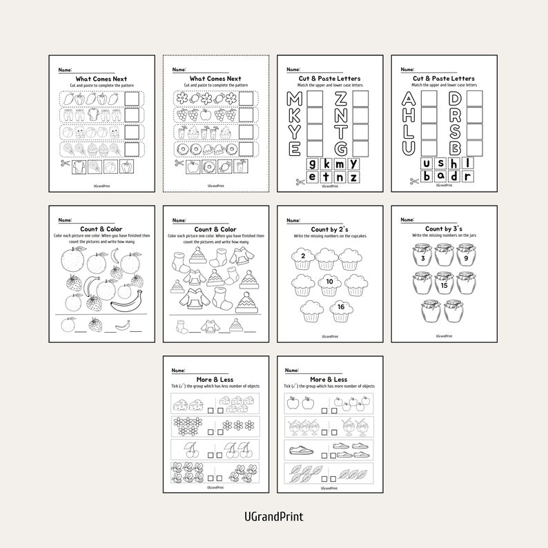 20 Pages Math and Literacy Worksheets First Grade Prek Kindergarten ...