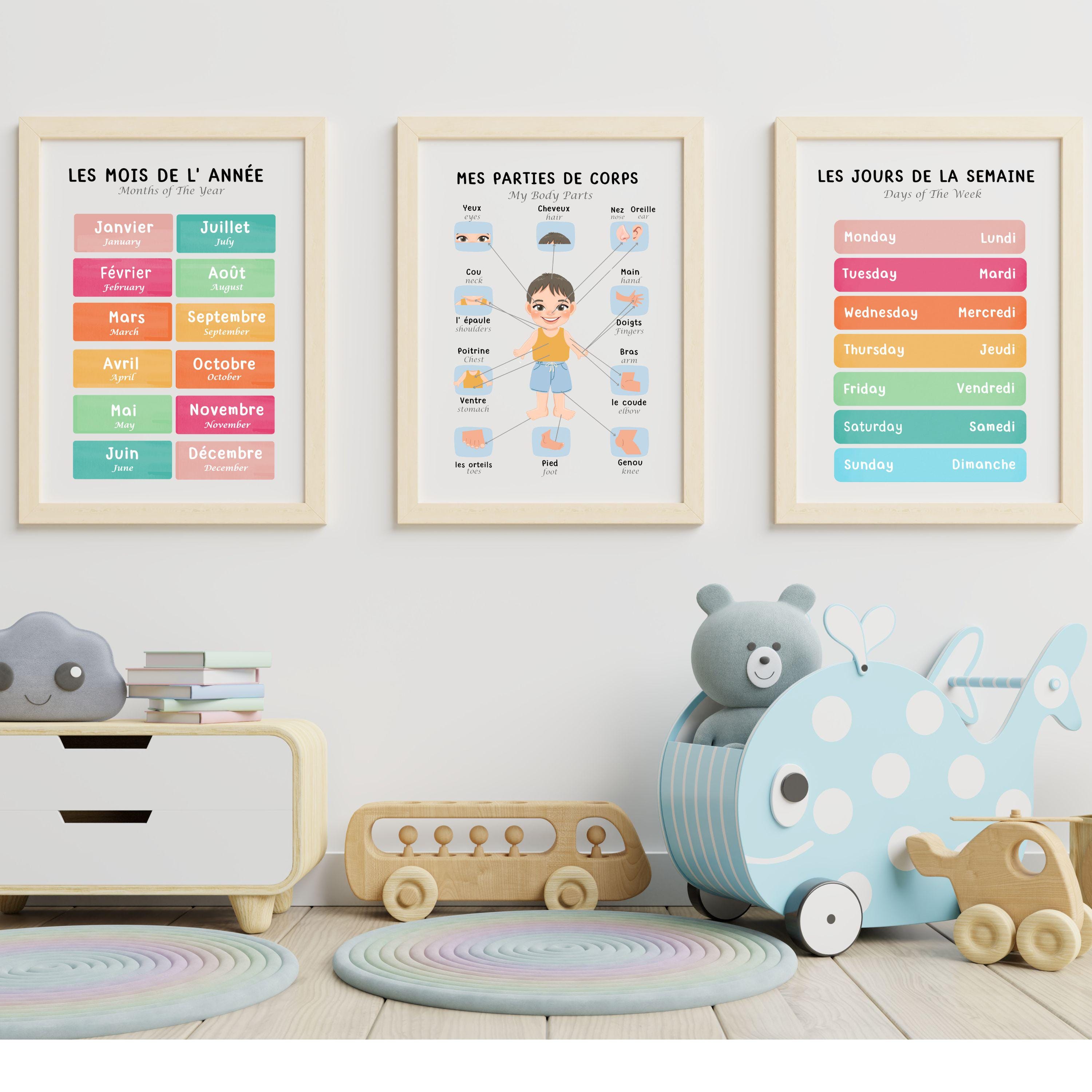 12 Bilingual French Educational Poster for Kids French English ...