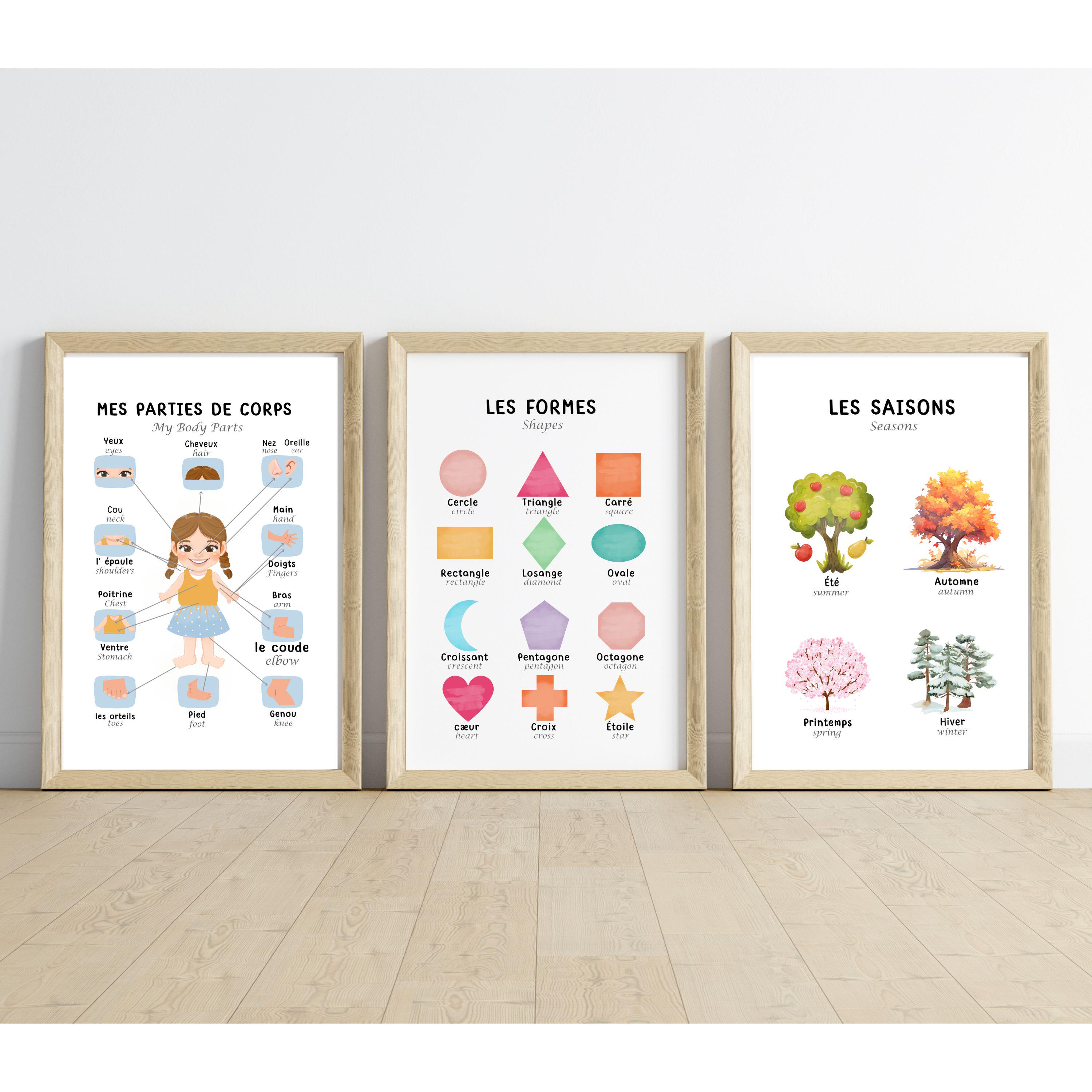 12 Bilingual French Educational Poster for Kids French English ...