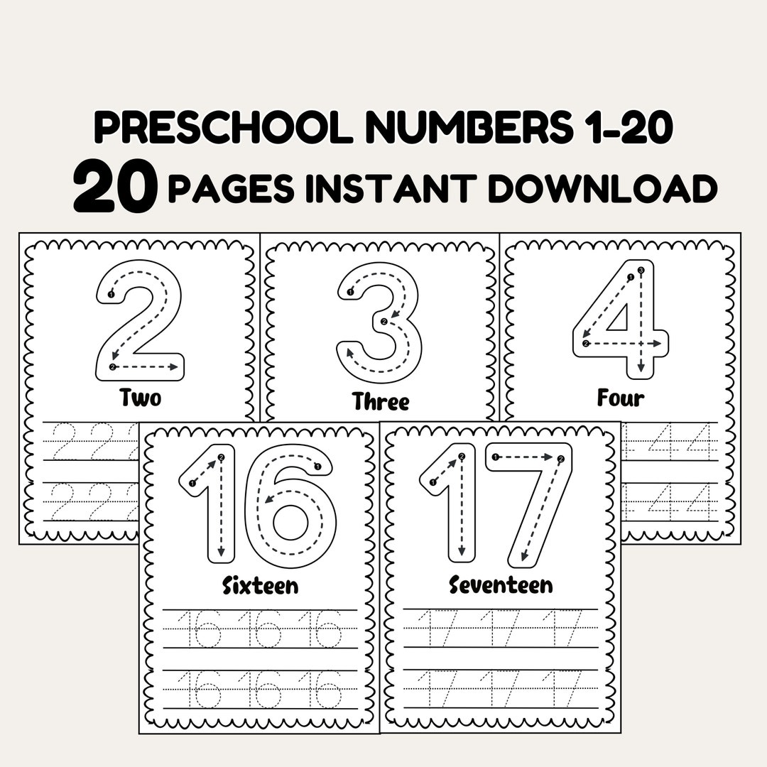 Digital Printable Preschool Numbers 1-20 Worksheet Pages PDF Preschool ...
