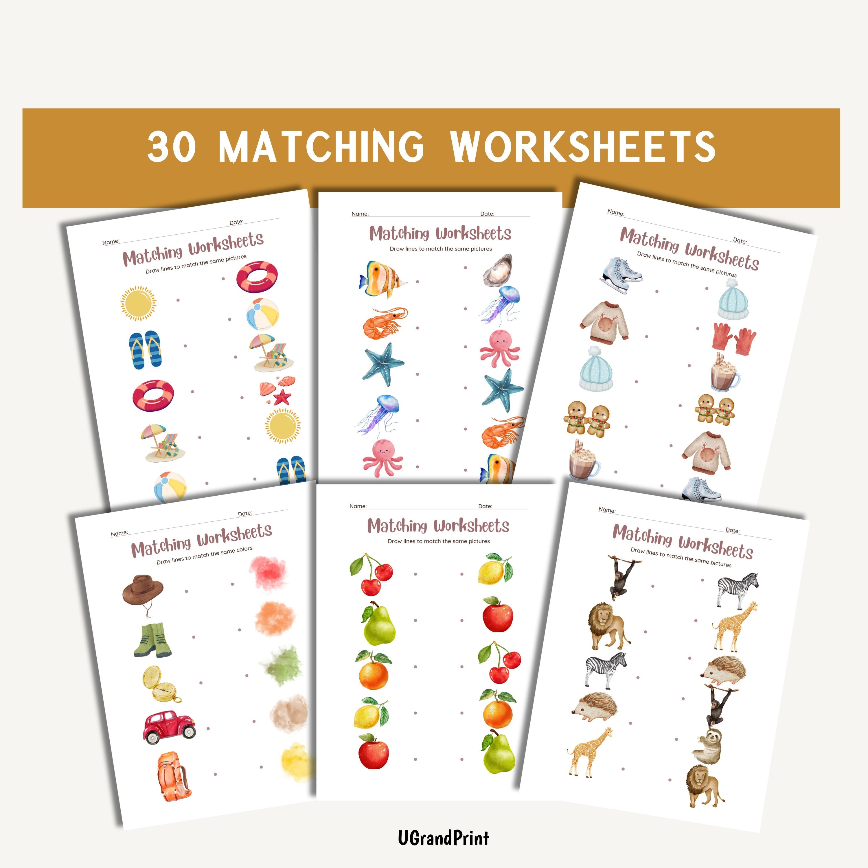 Printable Matching Worksheets Match the Picture Kindergarten Preschool ...