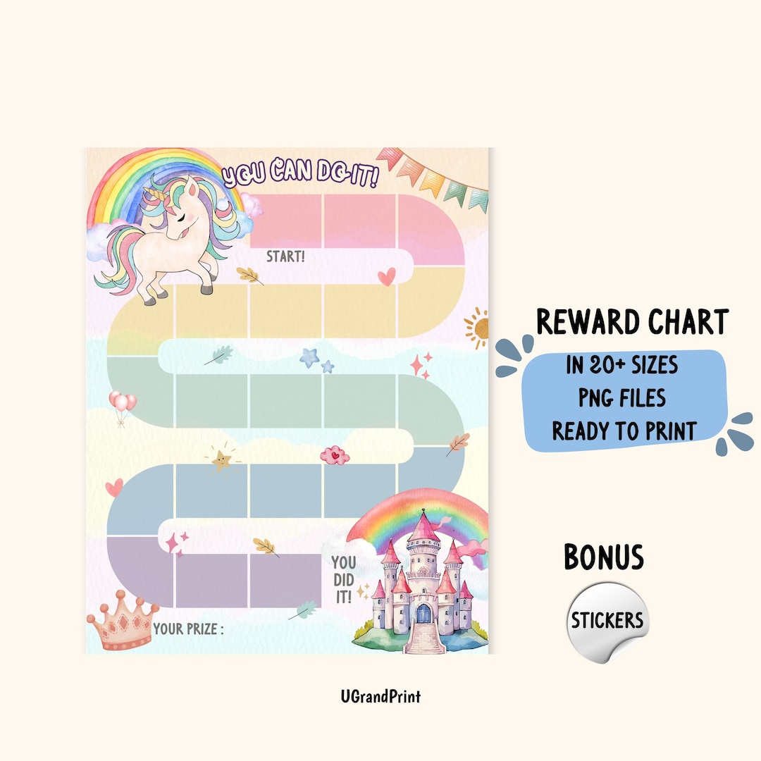 Unicorn Rainbow Reward Chart: Kids Chore & Potty Training (digital ...