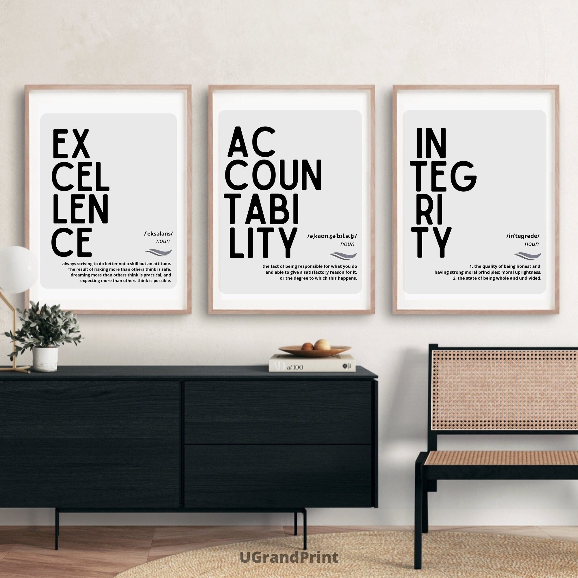Set of 3 Core Value Definition Accountability Poster Dictionary Quote ...