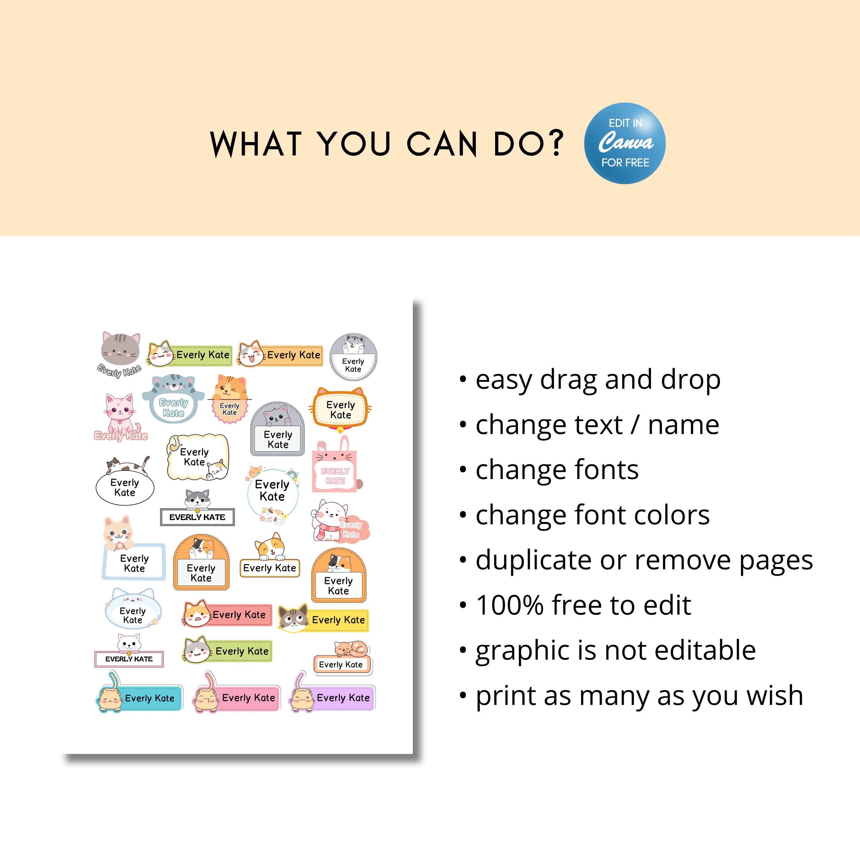 Editable School Supply Labels: Personalized Name Tags (canva Template ...