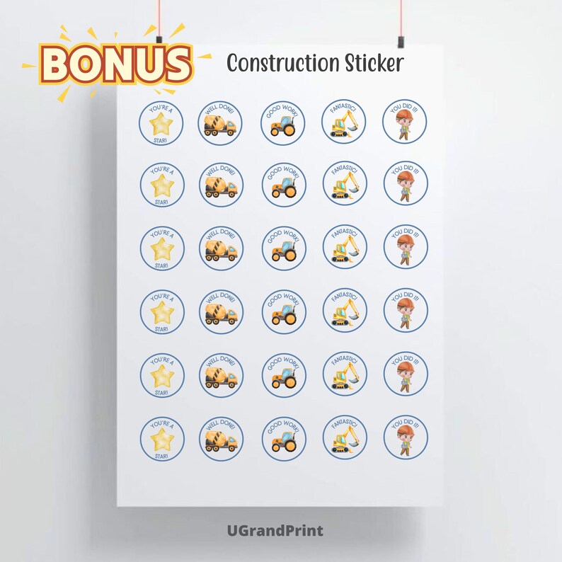 Construction Reward Chart for Kids Simple Kids Reward Chart Diggers ...