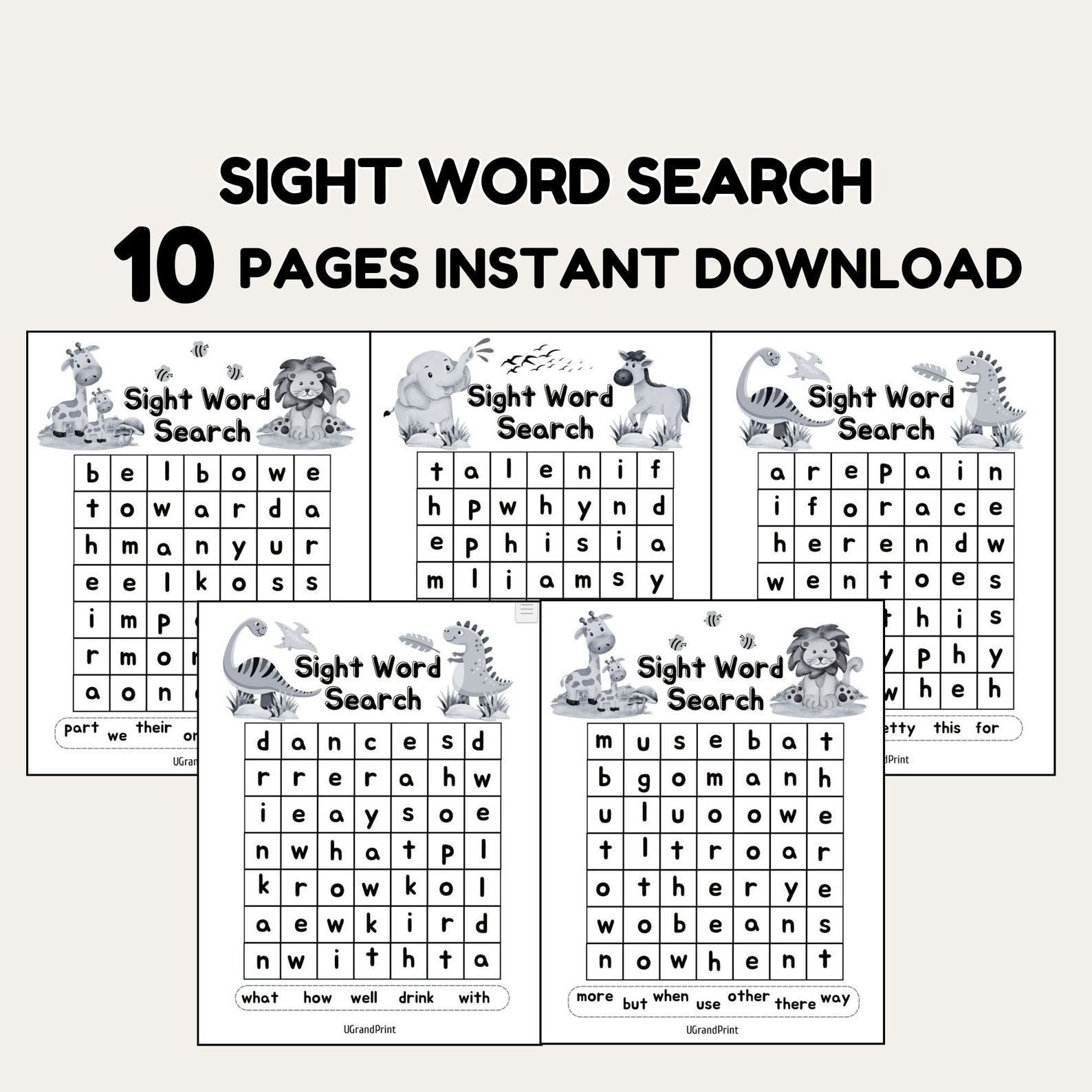 10 Sight Word Search Worksheets Printable Kindergarten Activities ...