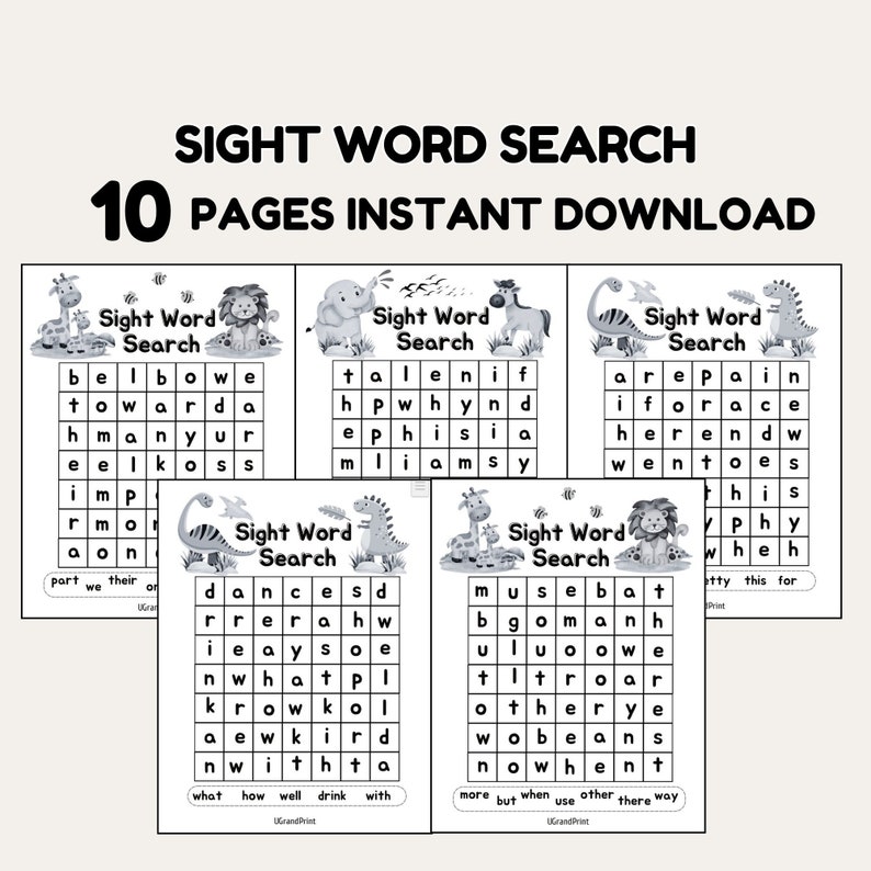 10 Sight Word Search Worksheets Printable Kindergarten Activities ...