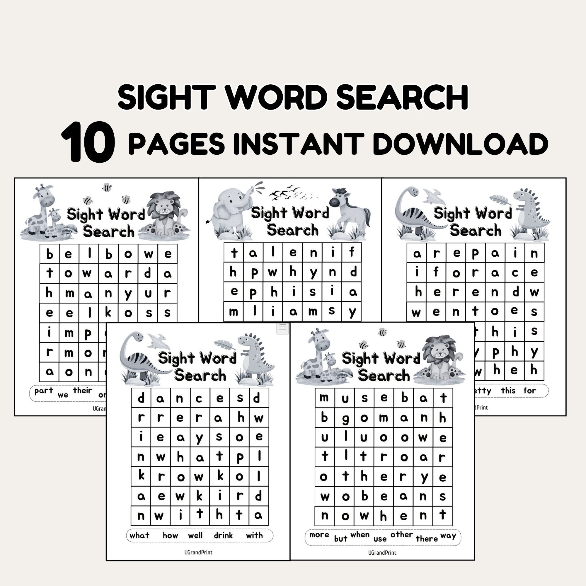 10 Sight Word Search Worksheets Printable Kindergarten Activities ...