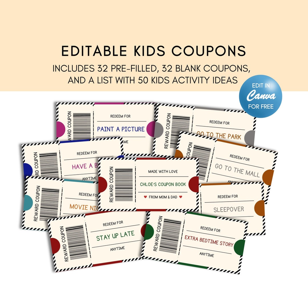 Editable Kids Reward Coupons Canva Template for Children Coupon Book ...