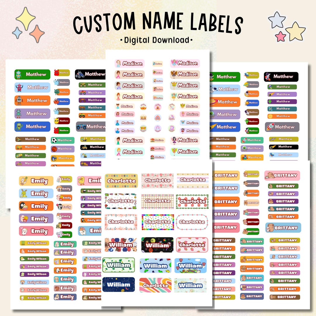 Personalized School Supply Labels: Durable Kids' Name Tags (PNG Digital ...
