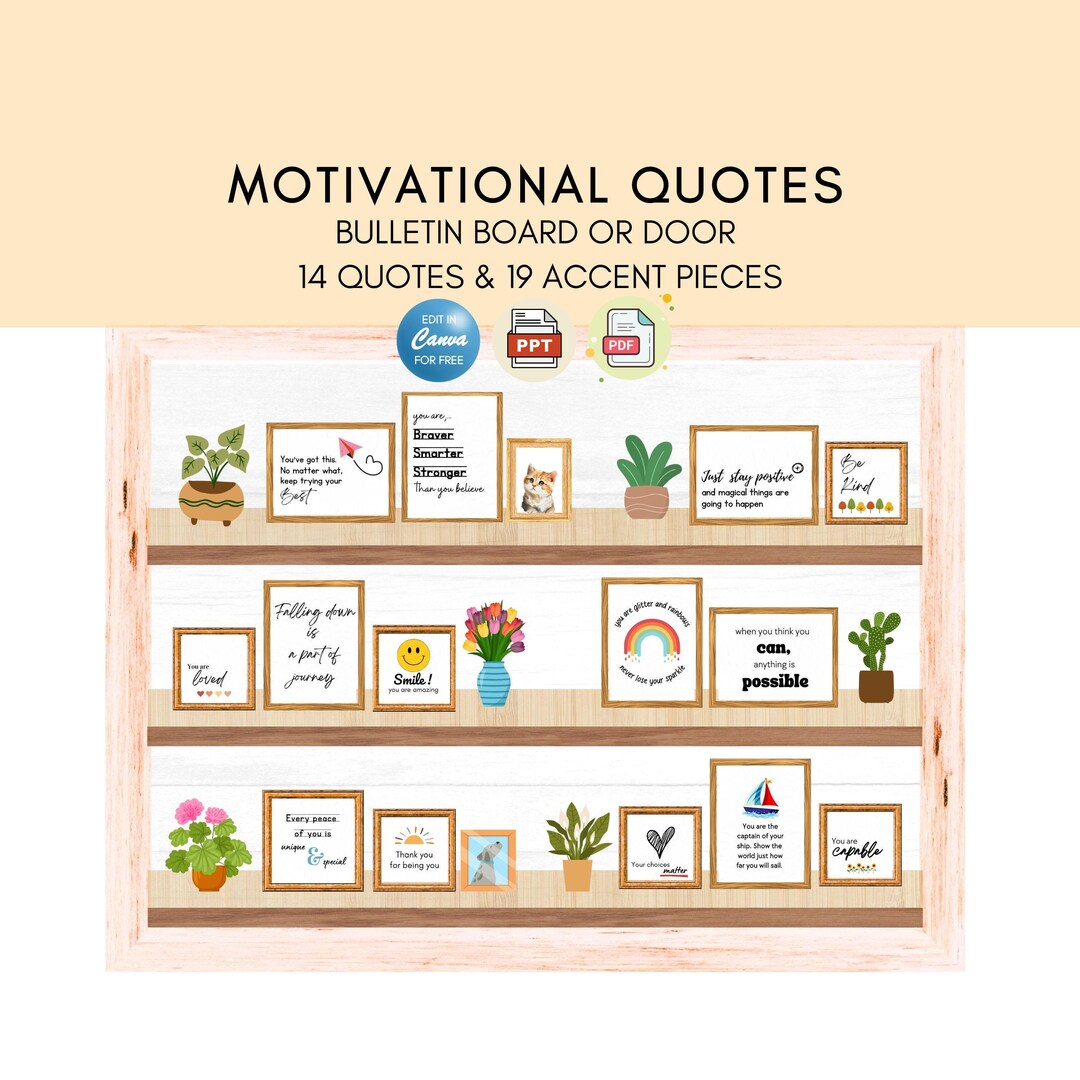 Motivational Quotes Bulletin Board Kit: Classroom Decor (editable ...