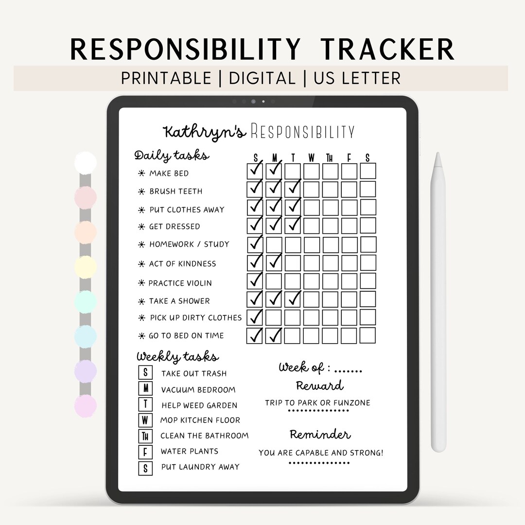 Editable Responsibility Tracker for Kids Responsibility Chart Canva ...