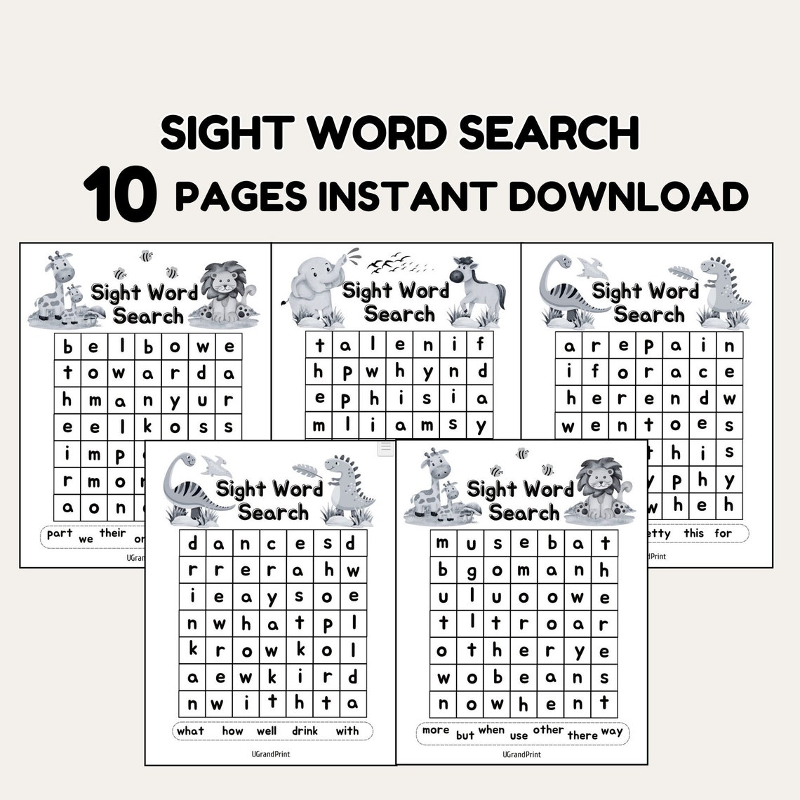 10 Sight Word Search Worksheets Printable Kindergarten Activities ...